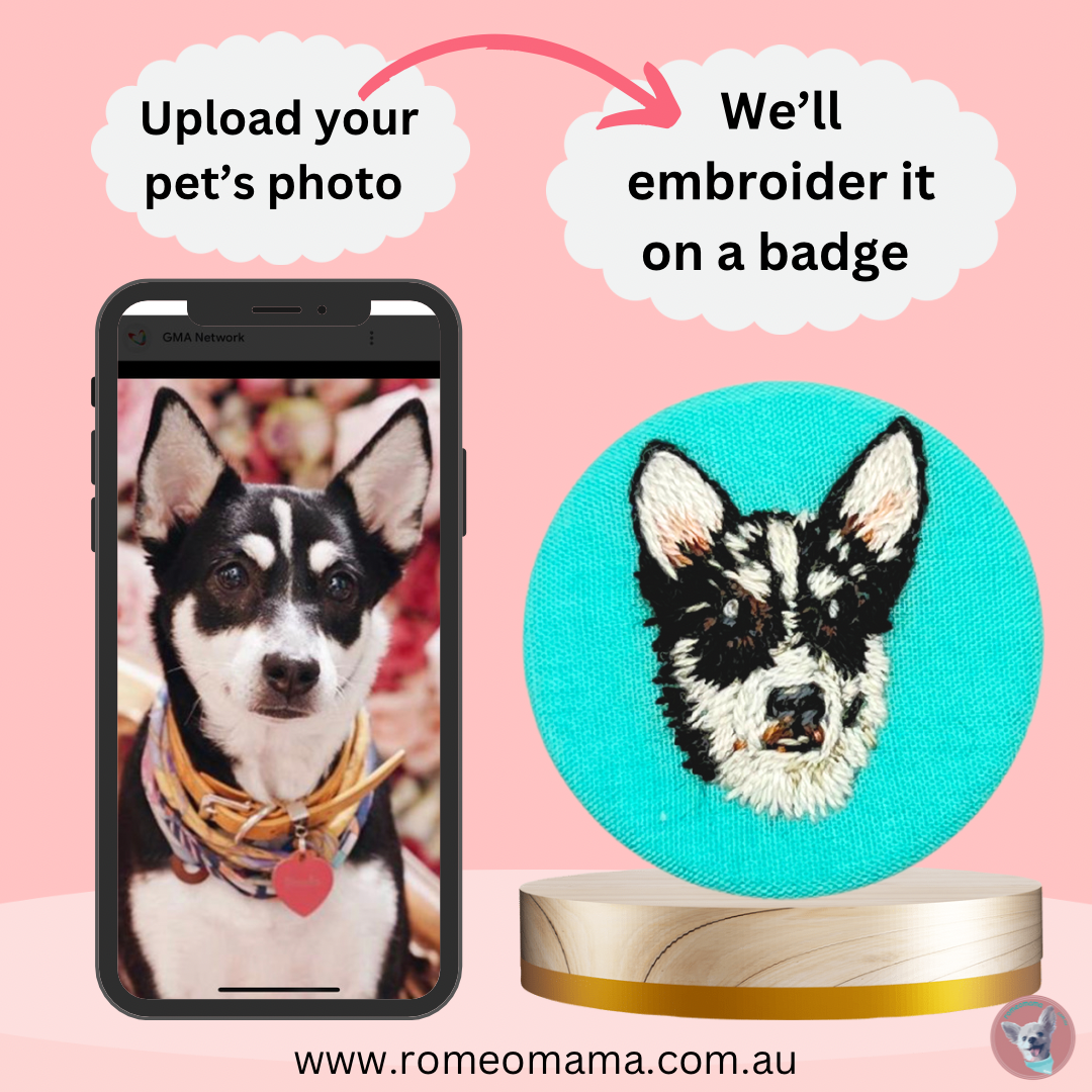 Custom Made Embroidered Pet Badge Pin Timeless Teal – Romeo Mama™